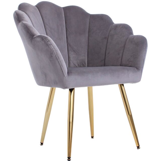 Grey Velvet Vanity Chair with Gold Plated Metal Legs - Stylish Dressing ...