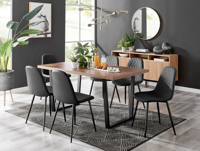 Kylo Large Brown Wood Effect Dining Table & 6 Corona Black Leg Feax ...