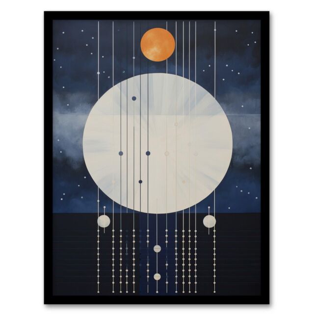 Wall Art Print Abstract Solar Eclipse Oil Painting Blue Orange ...