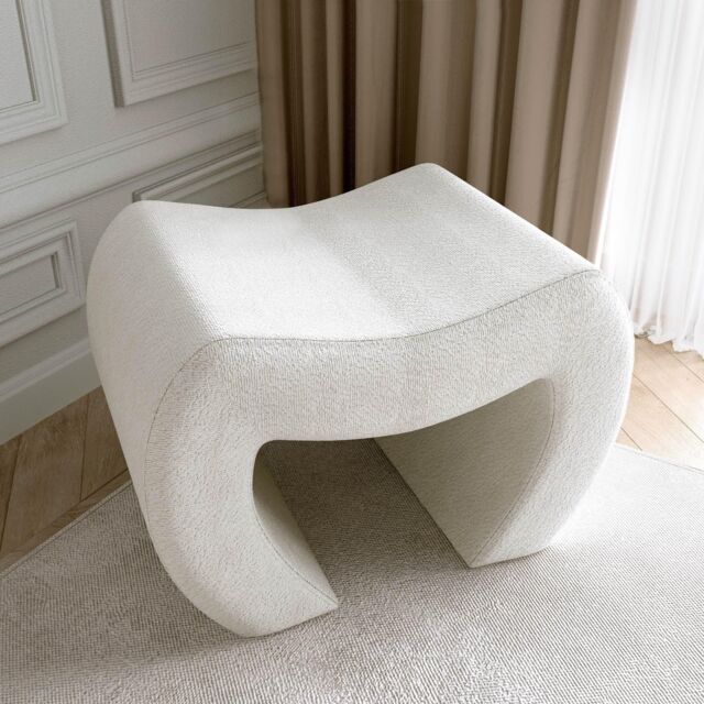 Cassie Ivory Bouclé Fabric Stool Footstool Upholstered in White by ...