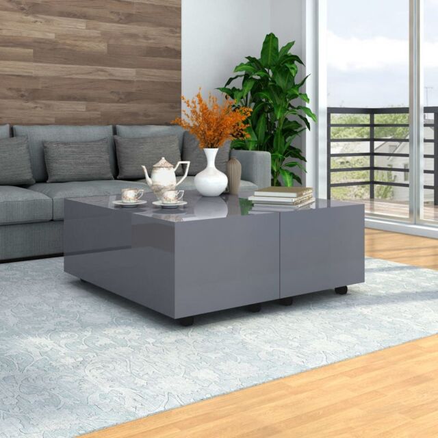Berkfield Home Coffee Table High Gloss Grey 100x100x35 cm - Size: 100 x ...