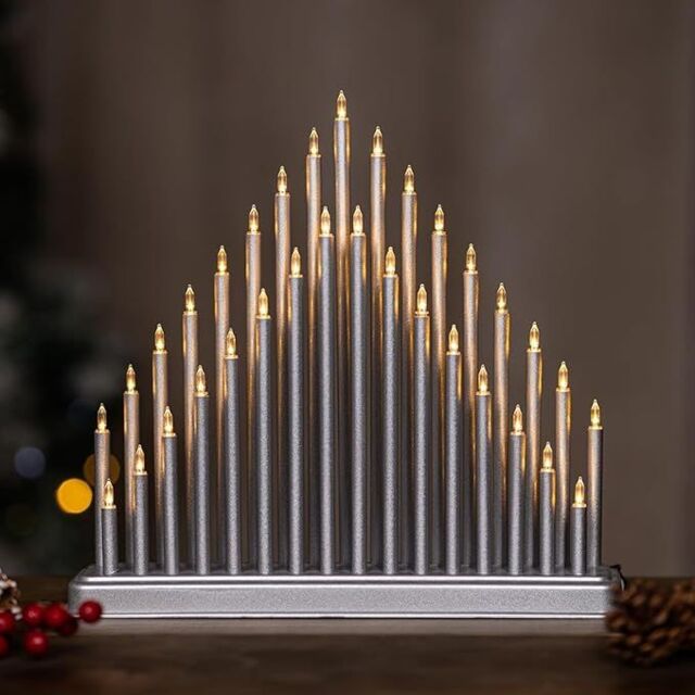 Modern Large Silver Pipe Candle Bridge Arch Tower - Mains Operated ...
