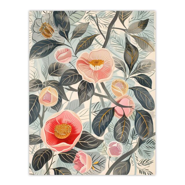 "Artery8 Camellia Blooming Flowers Botanical Painting Wall Art Print ...