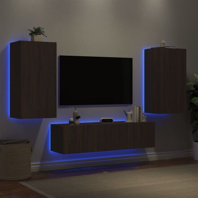 4 Piece TV Wall Units with LED Brown Oak Engineered Wood by Debenhams ...