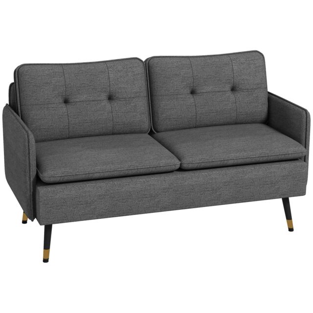 Two Seater Sofa with Steel Legs Button Tufted Backrest for Living Room ...