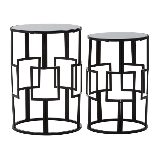 Orsina Set of 2 Symmetrical Black Square Tables With Mirrored Tops ...