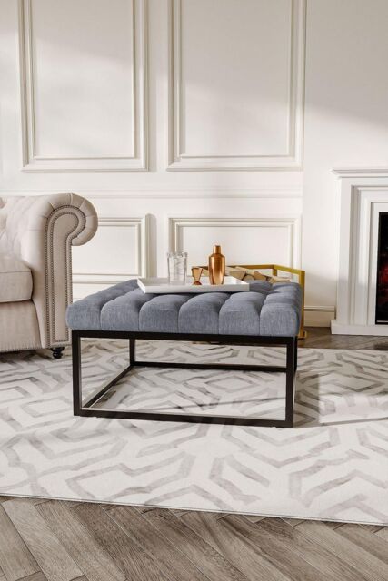 Square Linen Footstool with Metal Frame by Debenhams | ufurnish.com