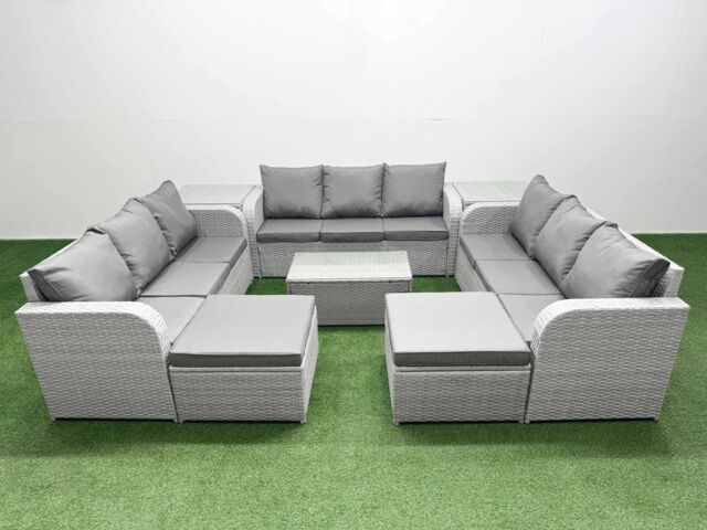 PE Rattan Lounge Sofa Set 11 Seater Outdoor Garden Furniture Set with ...