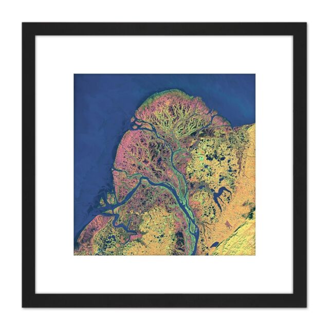 Abstract Rivers Bright Colours 8X8 Inch Square Wooden Framed Wall Art ...