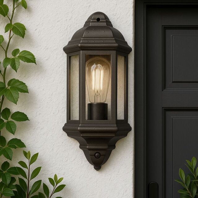 Fred Black Outdoor Half Wall Light Lantern with PIR Motion Sensor by ...