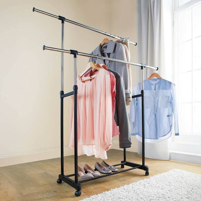 Clarsen Expanding Clothes Rail, Rolling Adjustable Wardrobe Rail in ...