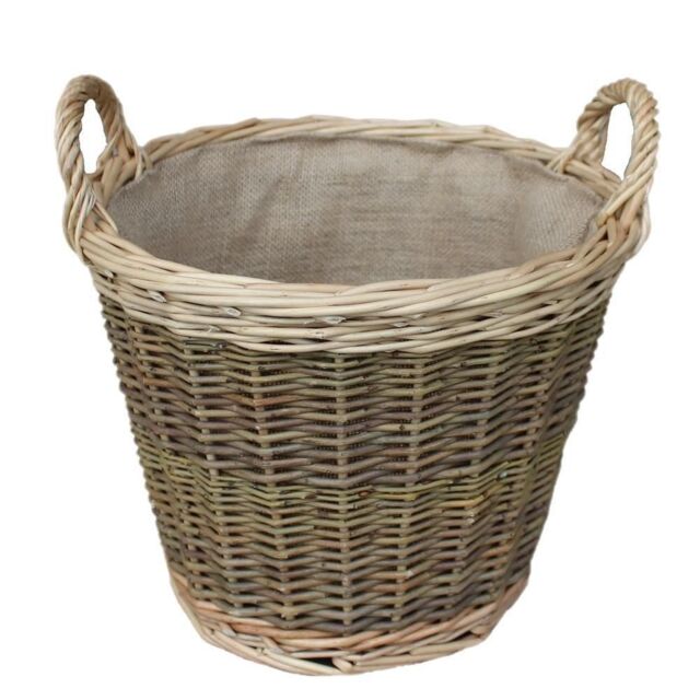 Red Hamper Wicker Unpeeled Hessian Lined Log Basket in Brown by ...