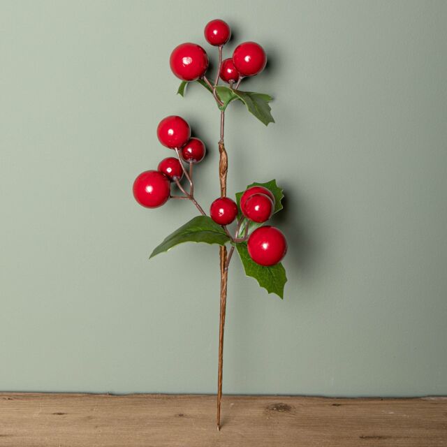 Set of 6 30cm Christmas Pick Decoration with Cherries and Holly Leaves ...