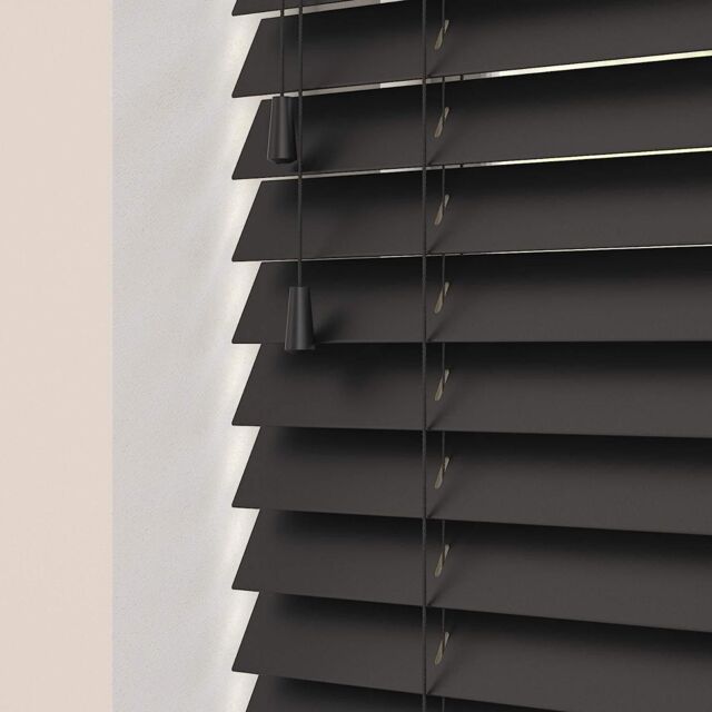 Wooden Venetian Blinds with Strings (120cm Drop) Ink Black by Debenhams ...