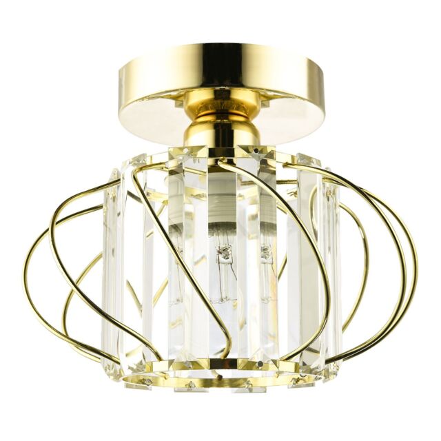 Modern Polished Metal Ceiling Light Fitting with Clear Crystal Glass ...