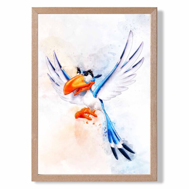 ARTZE Zazu Watercolour Lion King Framed Print SIZE: A2 with Oak Frame ...
