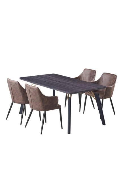 5PCs Zarah Cosmo Dining Table Set w/ a Black Dining Table & 4 Faux ...