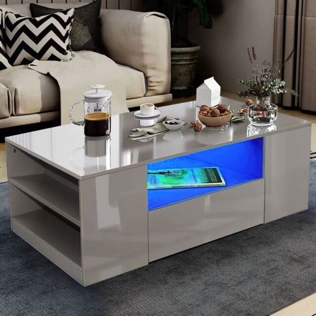 Modern High Gloss Coffee Table With LED With Drawers and Shelving by ...