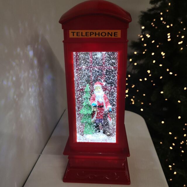 26.5cm Premier Christmas Water Spinner Telephone Box Design with Santa ...
