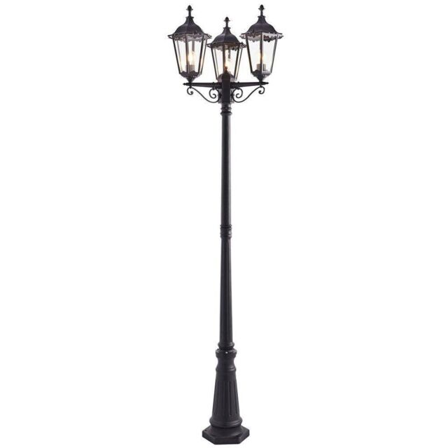Outdoor Lantern Lamp Post Matt Black & Glass 2.3m Tall 3 Light Garden ...