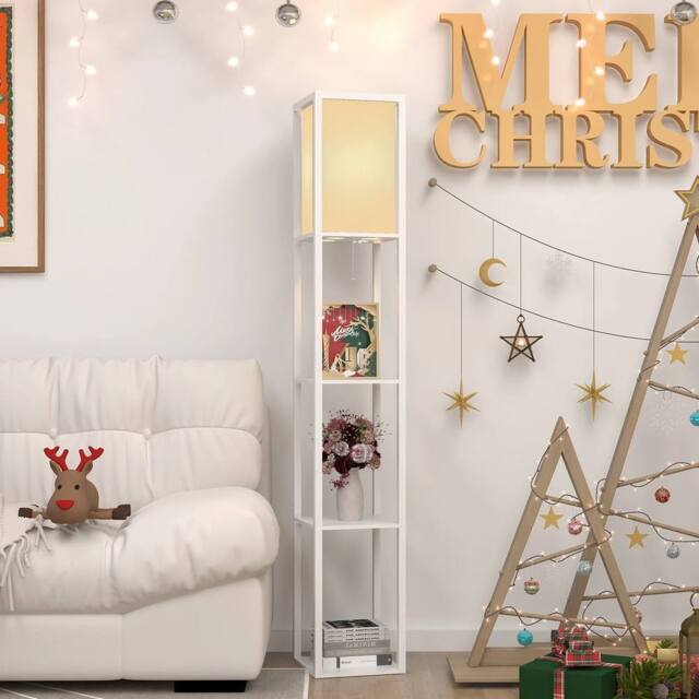 Kelvenix Wood Floor Lamp Free Standing 3-Tier Storage in White by ...