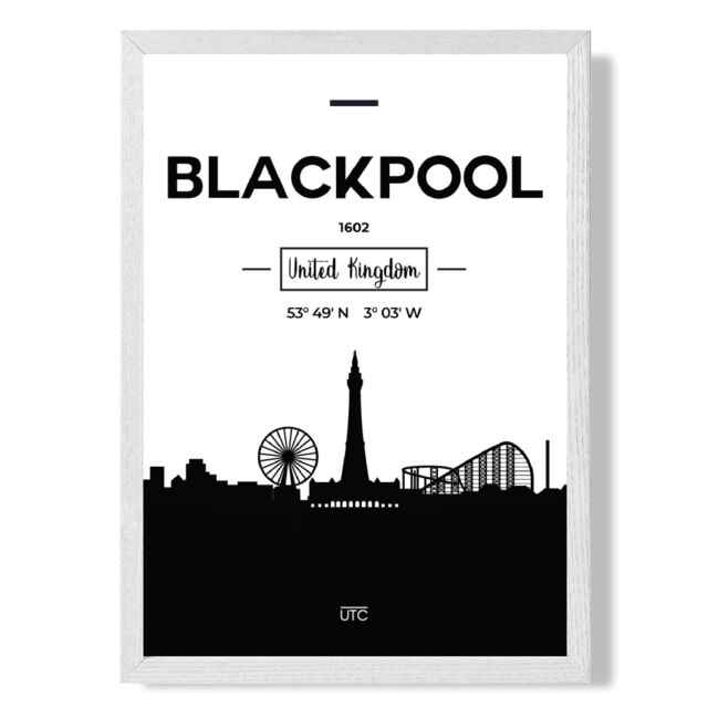 ARTZE Blackpool Black & White City Skyline Framed Print SIZE: A2 with ...