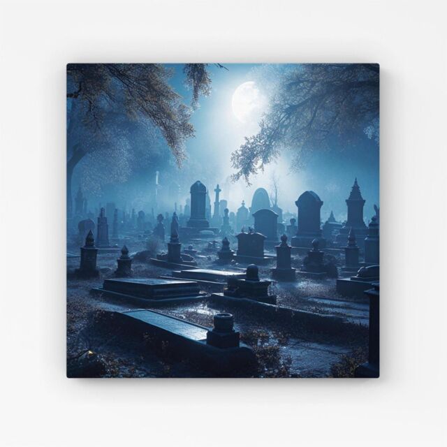 A Breathtaking Scene Of A Moonlit Graveyard Canvas by Debenhams ...