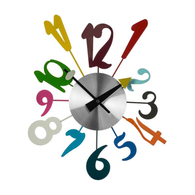 Orsina Multi-Colour Funky Numbers Wall Clock, Retro Analogue Clock With ...