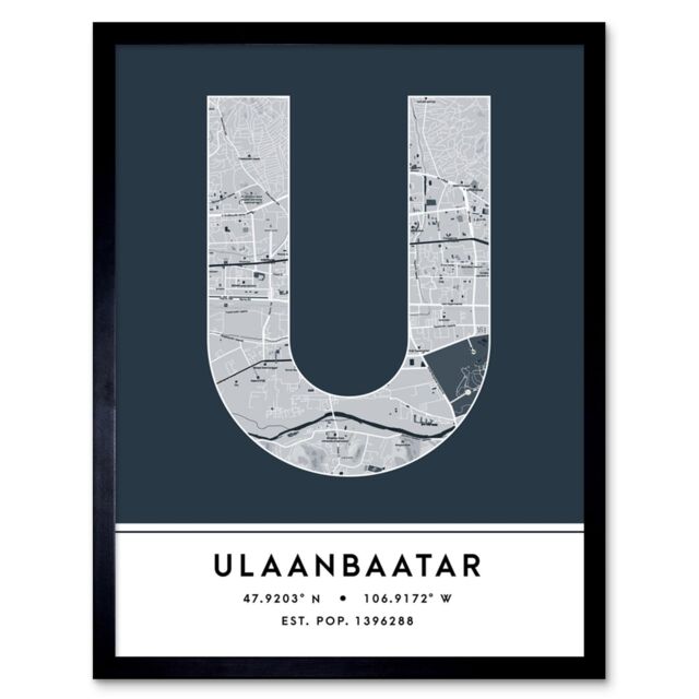 "Wee Blue Coo Wall Art Print Ulaanbaatar Mongolia City Map Modern ...