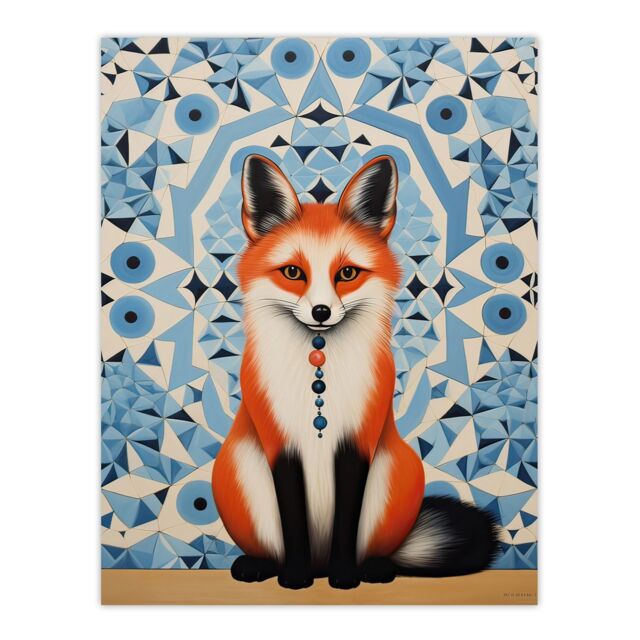Wall Art Print Chakra Fox Concept Art Oil Painting Blue Kaleidoscope ...