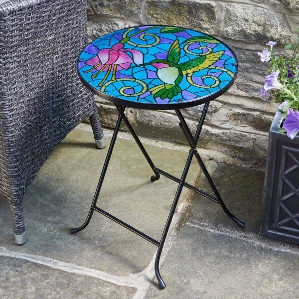 30cm Multicoloured Glass Round Handpainted Hummingbird Table by ...