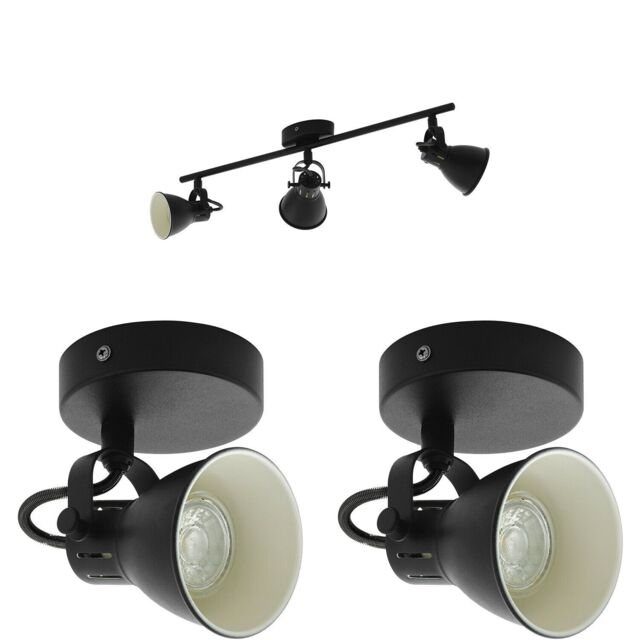 Loops Ceiling Spot Light & 2x Matching Wall Lights Matt Black ...