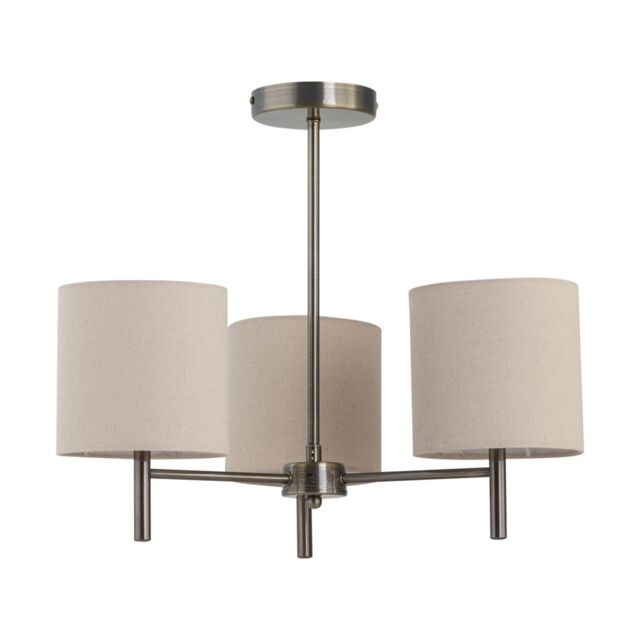 Brea - Antique Brass 3 Light Fitting with Natural Linen Shades by ...