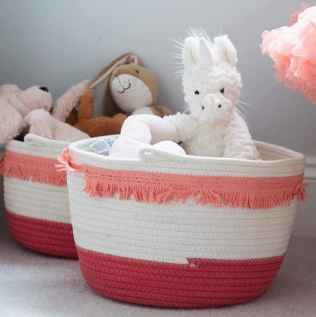 White & Pink Cotton Rope Storage Baskets - Large by Debenhams ...