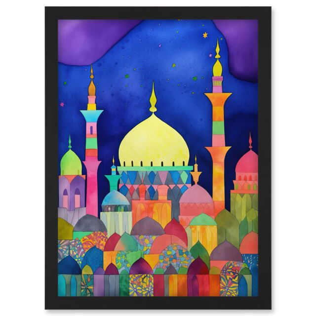 Artery8 Mosque Cityscape Islam Folk Art Artwork Framed Wall Art Print ...