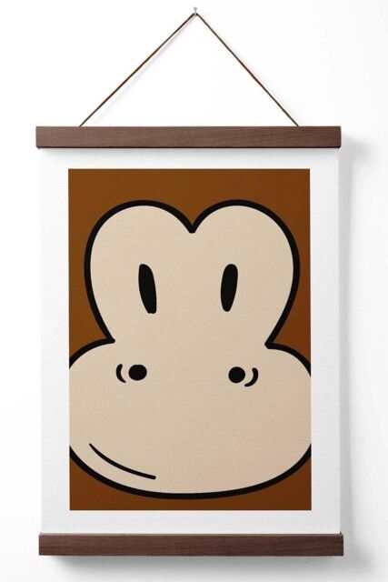 Cute Cartoon Style Monkey Face Poster with Walnut Hanger by Debenhams ...