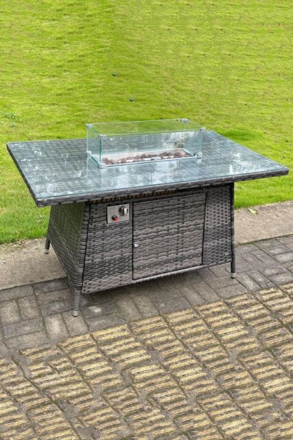 PE Rattan Gas Fire Pit Dining Rectangular Oblong Table Gas Heater ...