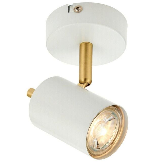 LED Tilting Ceiling Spotlight White & Brass Warm White Single Shade ...