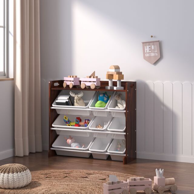 Kids Storage Wooden Unit Children's Bookshelf Toy Box 9 Cube 4 Tier ...
