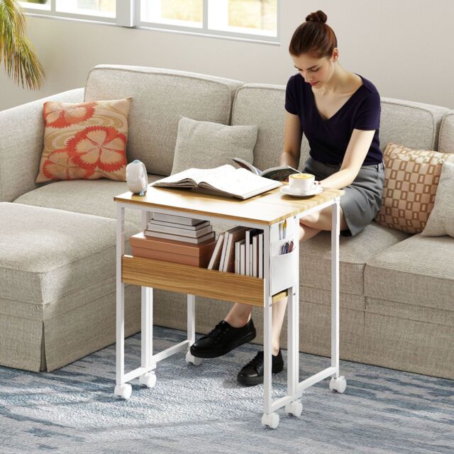 63 cm Foldable Computer Desk on Wheels for Small Spaces Natural by ...