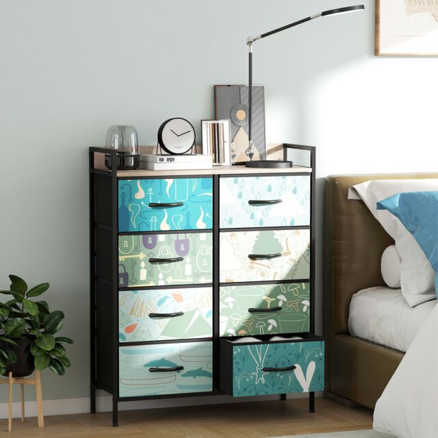 HOMCOM 8-Drawer Chest of Drawers, Fabric Dresser with Open Shelf, Blue ...