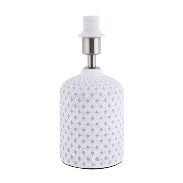 Rustic Ceramic Lamp Base in White with Grey Diamond Stars and Chrome ...