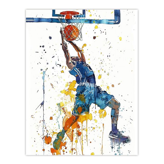 Basketball Player Slam Dunk Sport Watercolour Wall Art Print by ...