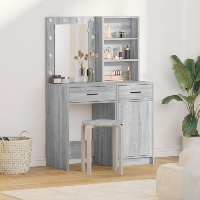 Berkfield Home 2 Piece Dressing Table Set with LED Grey Sonoma ...
