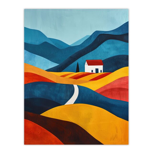 "Artery8 Wall Art Print Countryside Hills House Bold Abstract Landscape ...