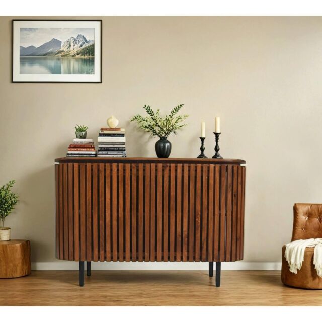 IH Design Carney Mango Wood Slatted Large 2 Doors Sideboard -Walnut in ...