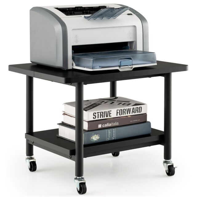 Costway Printer Stand Under Desk Printer Table w/ 4 Wheels in Black by ...
