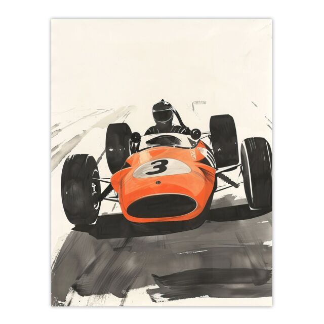 Vintage Race Car Driver Racing Sport Watercolour Wall Art Print by ...