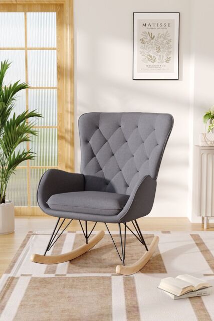 Modern Grey Upholstered Rocking Chair for Living Room Bedroom by ...