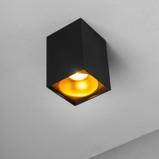 CGC Lighting 'Sandra' Black Square Single Ceiling Spotlight With Gold ...